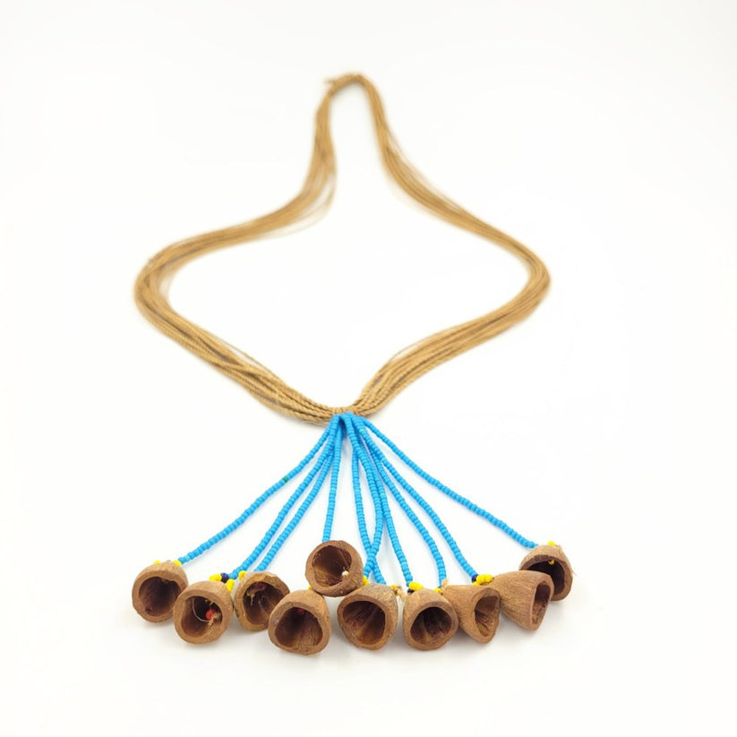 Colar Indígena de Semente e Miçanga Azul Amarelo – Maniò Artes Indígenas